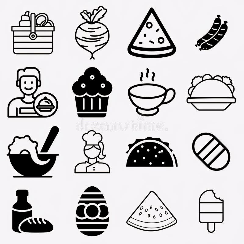Big Set of Food Icons in Vector Stock Illustration - Illustration of ...