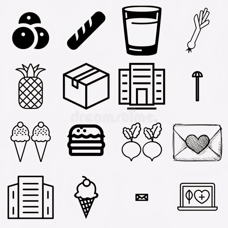 Big Set of Food Icons in Vector Stock Illustration - Illustration of ...