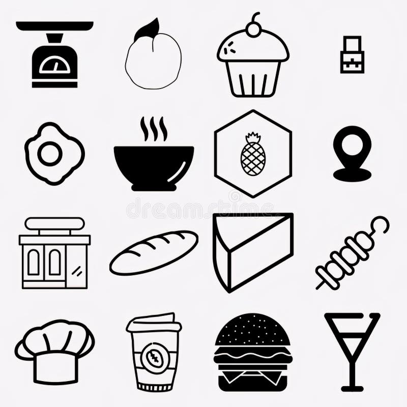 Big Set of Food Icons in Vector Stock Illustration - Illustration of ...