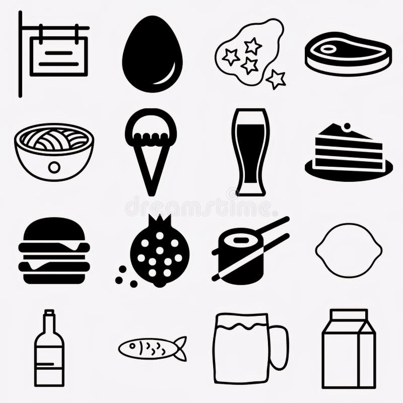 Big Set of Food Icons in Vector Stock Illustration - Illustration of ...