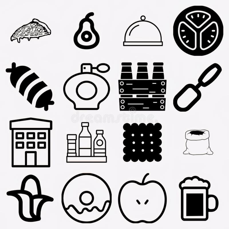 Big Set of Food Icons in Vector Stock Illustration - Illustration of ...