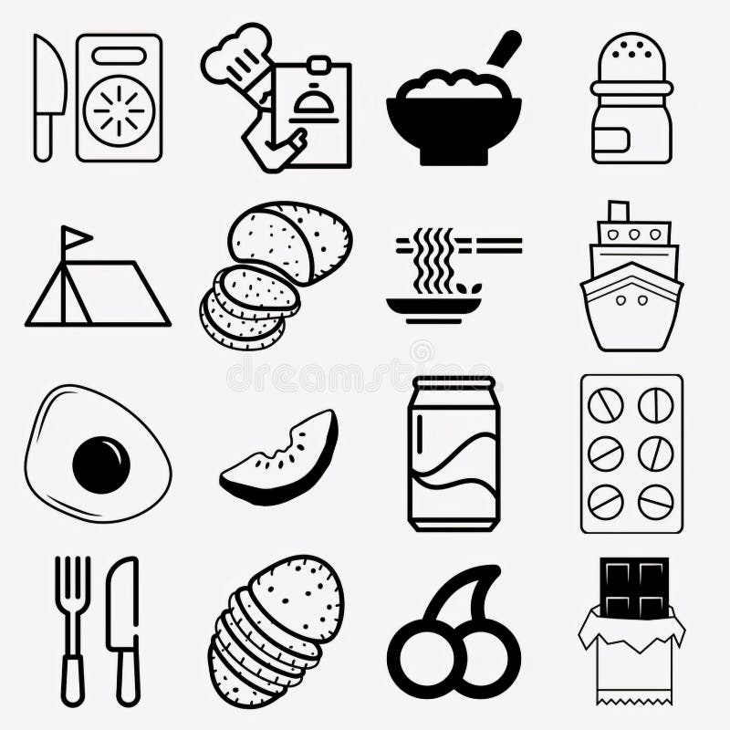 Big Set of Food Icons in Vector Stock Illustration - Illustration of ...