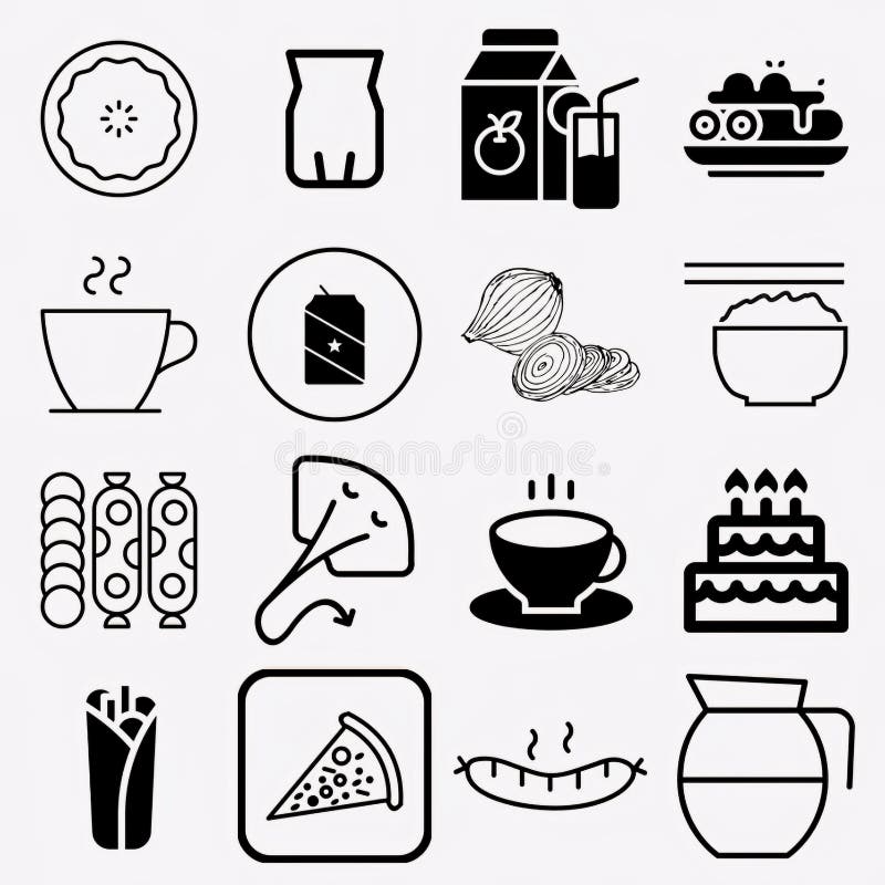 Big Set of Food Icons in Vector Stock Illustration - Illustration of ...