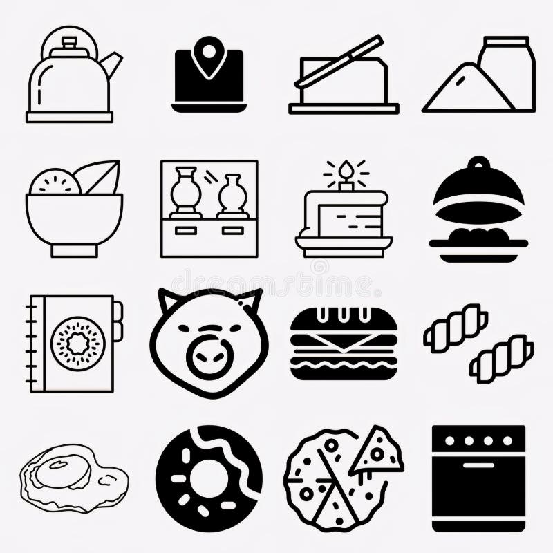 Big Set of Food Icons in Vector Stock Illustration - Illustration of ...