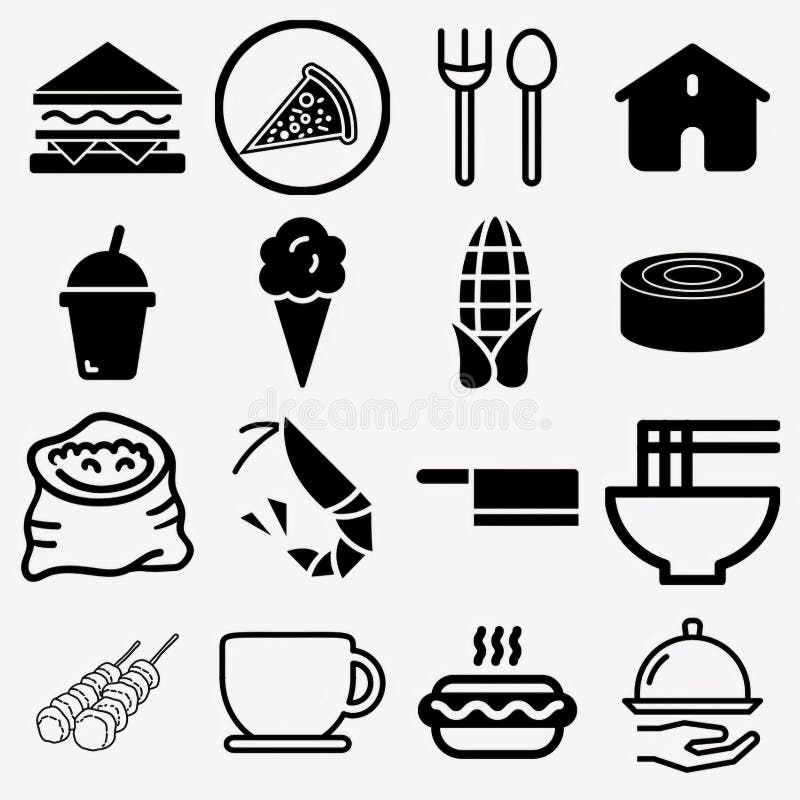 Big Set of Food Icons in Vector Stock Illustration - Illustration of ...