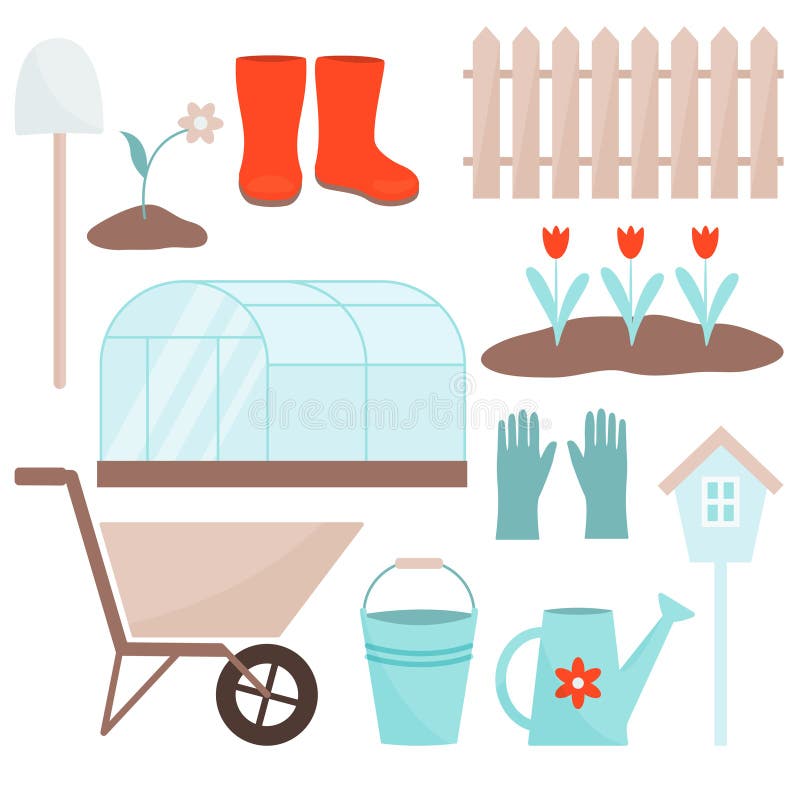 Gardening tools vector set stock vector. Illustration of rake - 255908722