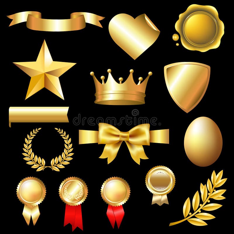 Big Set of Gold Elements stock vector. Illustration of laurels - 195692510