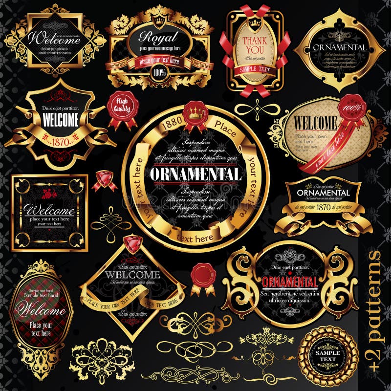 Set of Golden Royal Design Elements Stock Vector - Illustration of ...