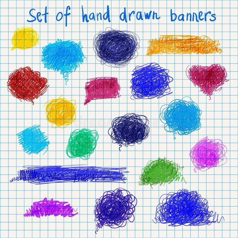 Big Set of Hand Drawn Color Banners Vector Illustration Stock Vector ...