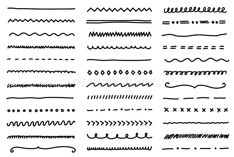 Hand Drawn Line Borders, Scribble Strokes, Elements Stock Vector ...