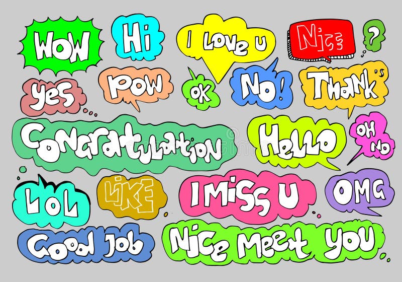 Big Set of Hand Drawn Speech Bubble Phrases. Online Chat Cloud with ...