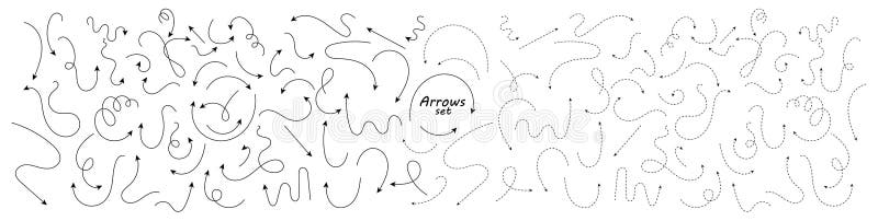 Big Set of Hand Drawn Thin Line and Dash Line Arrows. Collection of ...