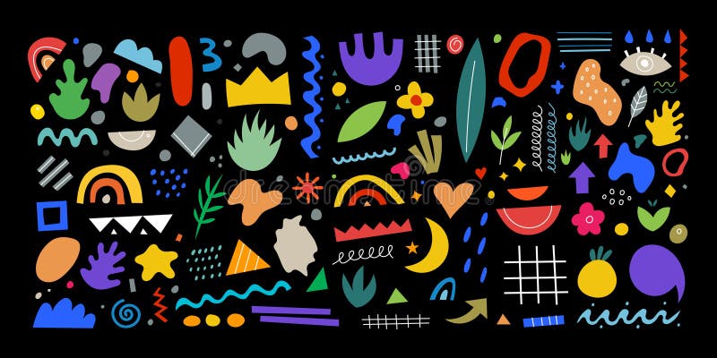 Big Set of Hand Drawn Various Shapes and Doodle Objects. Abstract ...