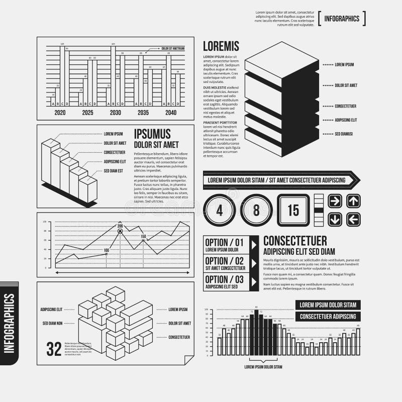 Big Set of Infographics Elements in Black and White Colors Stock Vector ...
