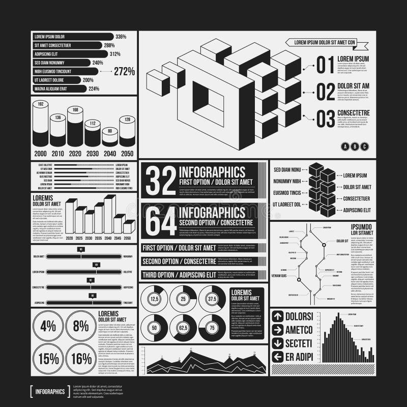 Big Set of Infographics Elements in Black and White Colors Stock Vector ...
