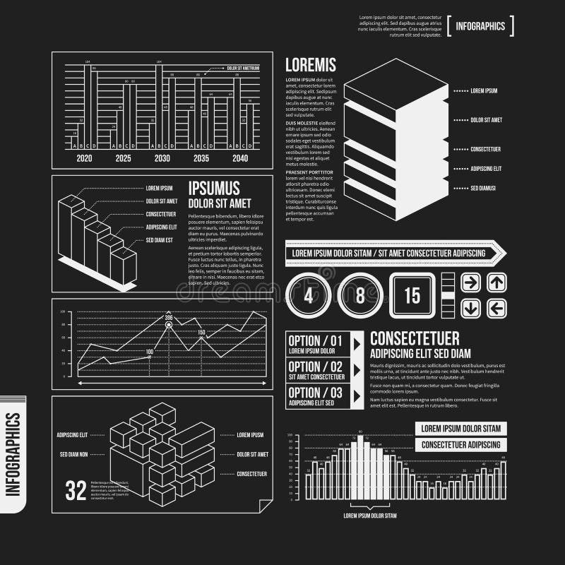 Big Set of Infographics Elements in Black and White Colors Stock Vector ...