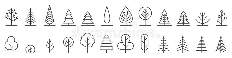 Big Set of Minimal Trees Linear Icons - Vector Stock Illustration ...