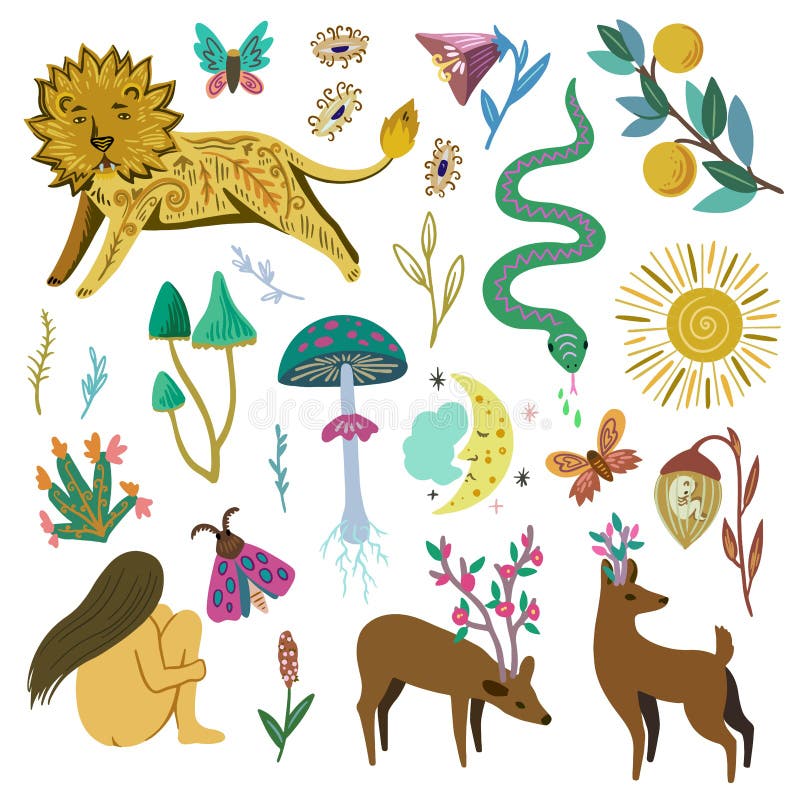 Big Set of Mystic, Fairy, Fantasy and Psychedelic Design Elements ...