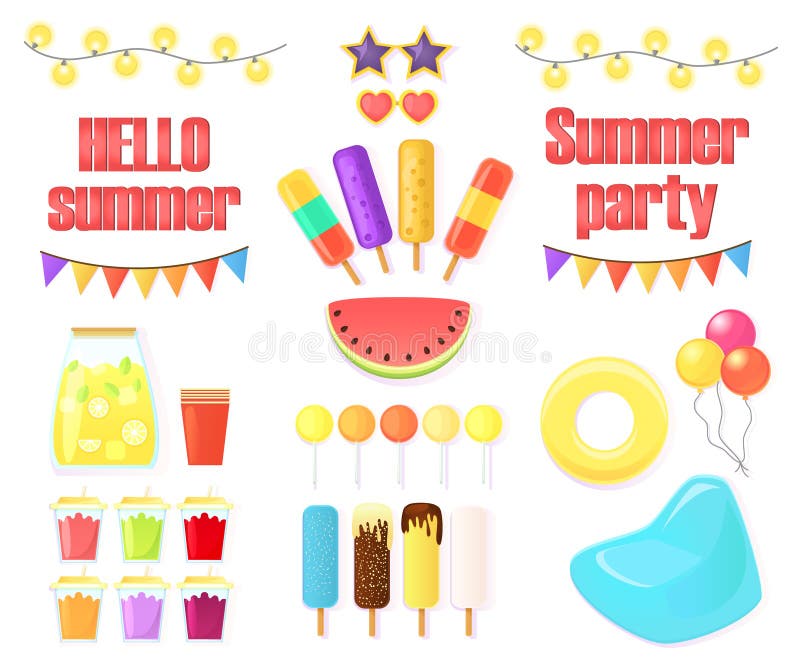 Big Set Of Objects For Summer Party Isolated On White Background. Stock ...