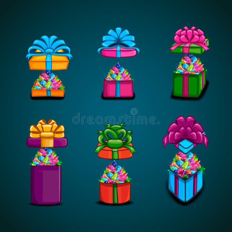 Big Set Open Gift Box with Vector Mountain of Gems Stock Vector ...
