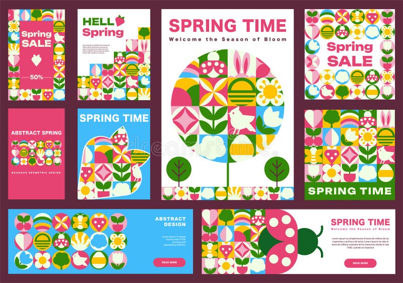 The Big Set of Posters, Banners, Cards Template with Spring Patterns in ...
