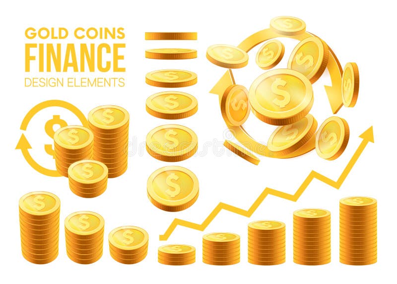 Realistic Gold Coins. Coins Set in Different Positions Stock Vector ...