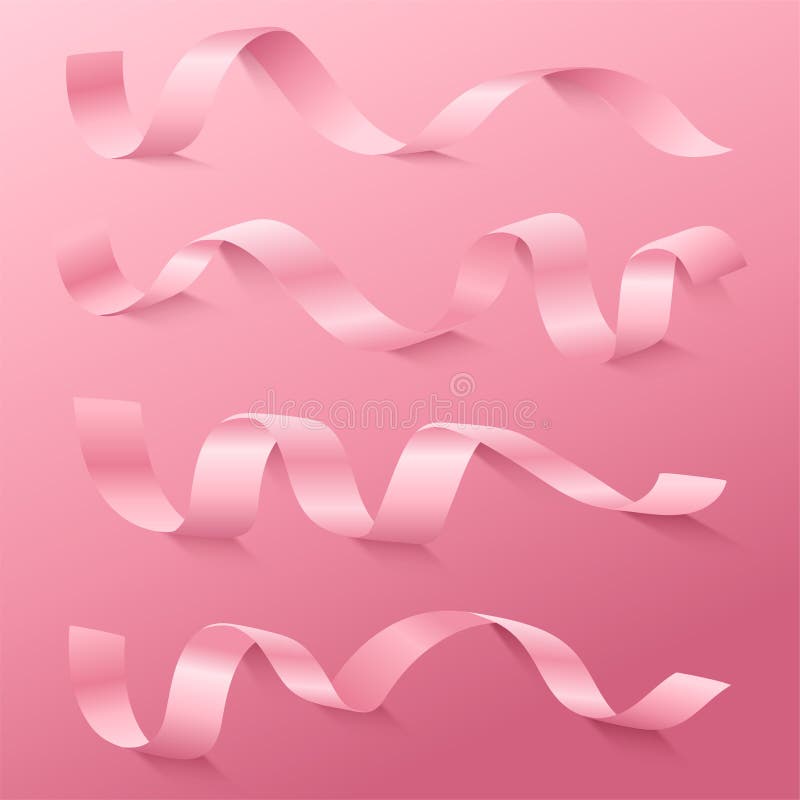 Big Set of Realistic Pink Ribbon Isolated Stock Vector - Illustration ...