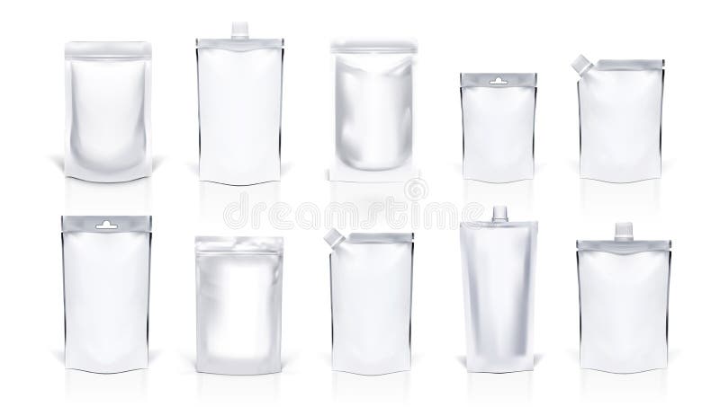Realistic Various Clear Doy Pack Set Stock Illustration - Illustration ...