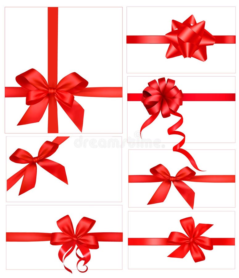 Big Set of Red Gift Bows with Ribbons. Stock Vector - Illustration of ...