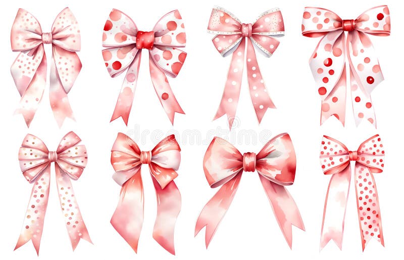 Big Set of Red Gift Bows with Ribbons. Watercolor Illustrations Set ... Big Set of Red Gift Bows with Ribbons. Watercolor Illustrations Set ...