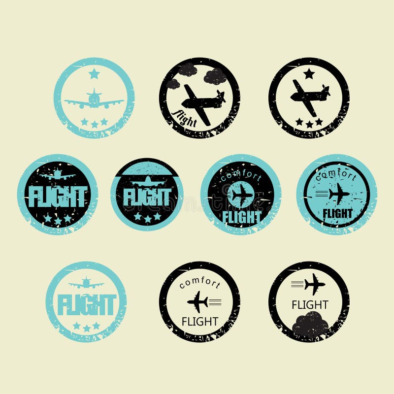 Big Set of Retro Aircraft Stickers. Grunge Style Stock Vector ...