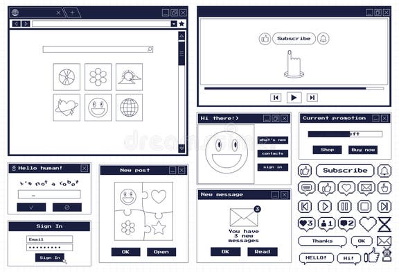 Big Set of Retro Desktop Browser and Dialog Windows. Cute 80s 90s Old ...