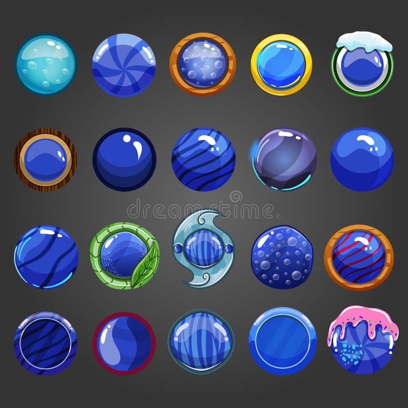 Big Set of Round Blue Button Stock Illustration - Illustration of ...