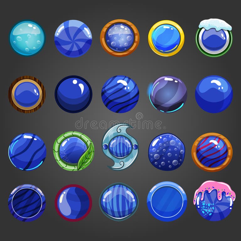 Big Set of Round Blue Button Stock Illustration - Illustration of ...