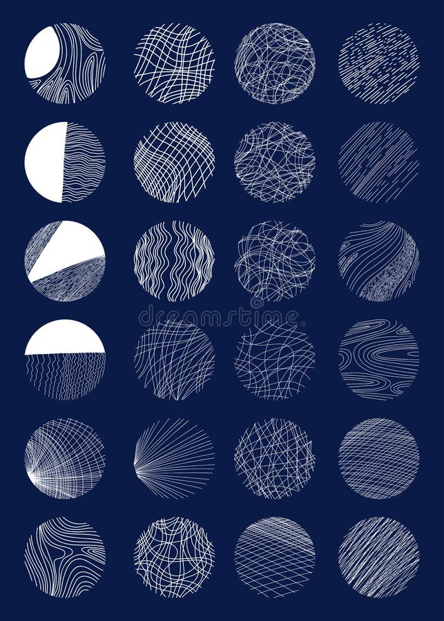 Big Set Round Linear Abstract Backgrounds or Patterns. Vector Hand ...