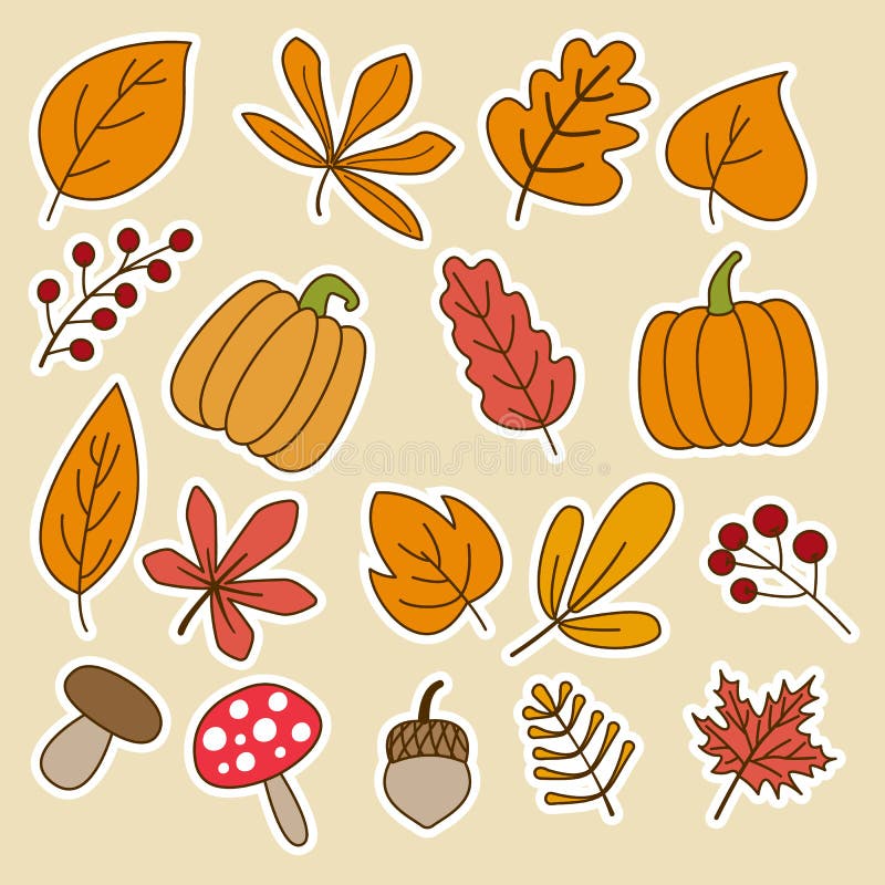 Big Set Season Autumn Objects for Modern Design. Stock Illustration ...