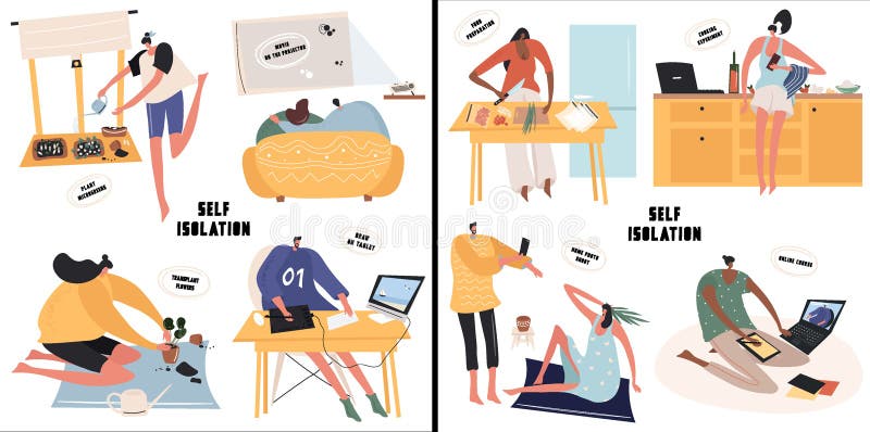 Self isolation people. stock vector. Illustration of concept - 178089038