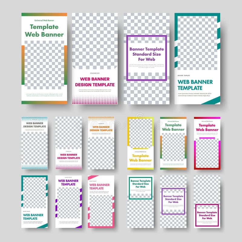 Big Set of Universal Vertical Vector White Web Banners with Photo ...