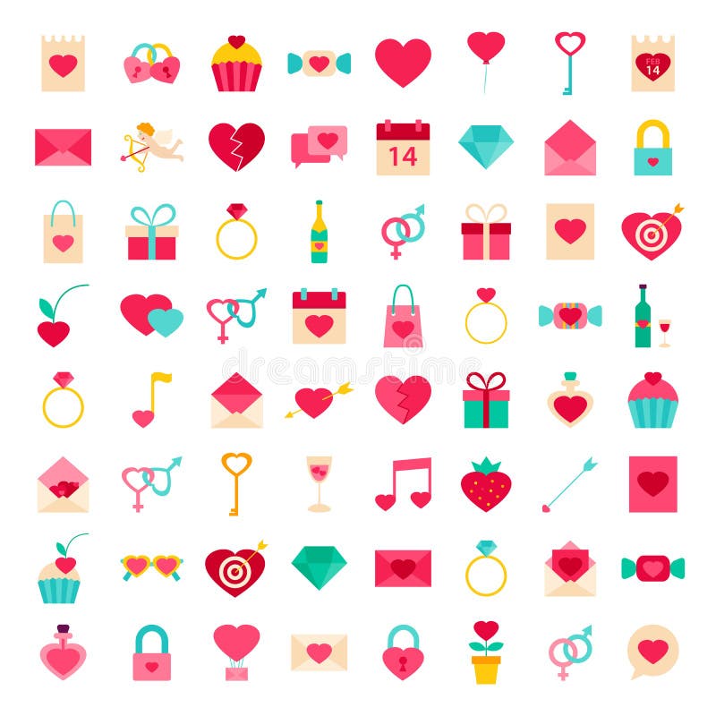 Big Set Valentines Day Objects Stock Vector - Illustration of design ...