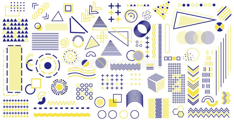 Big Set of Various Abstract Yellow-blue Elements on a White Background ...