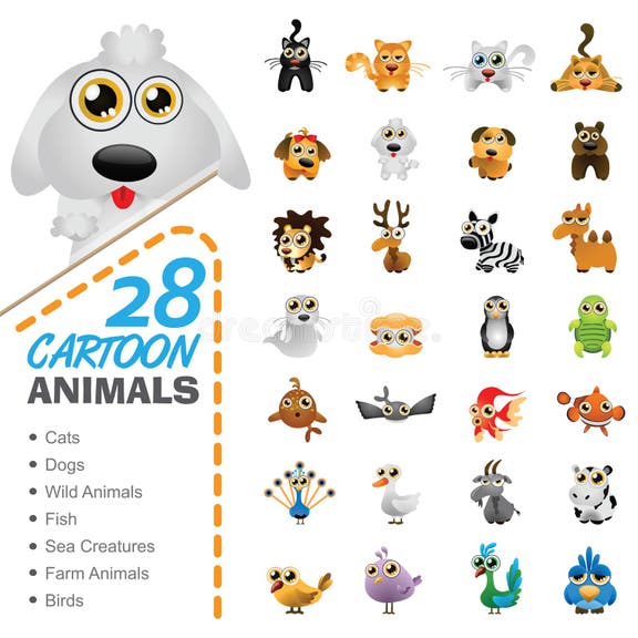 Big Set of Various Cartoon Animals and Birds Stock Vector ...