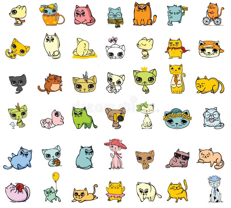 Big Set of Vector Cards with Funny Cats and Hand Drawn Text Stock ...