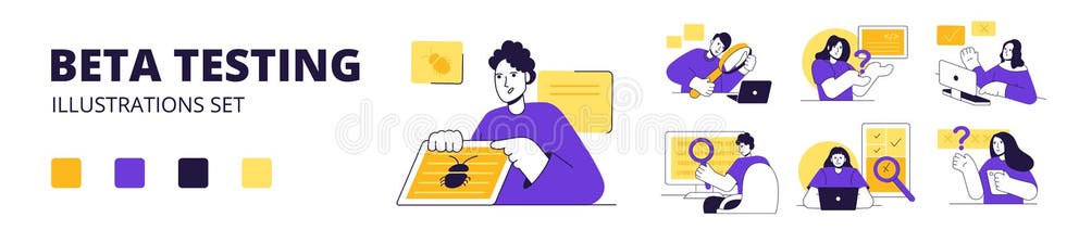 Big Set of Vector Illustrations of Beta Testing. New Product Beta ...