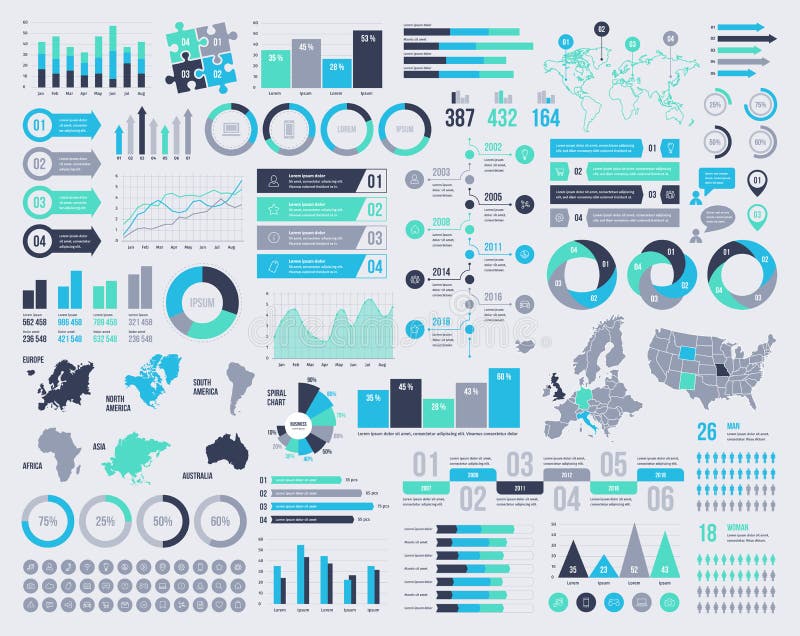 Big Set of Vector Infographic Elements with Maps and Icons. Stock ...