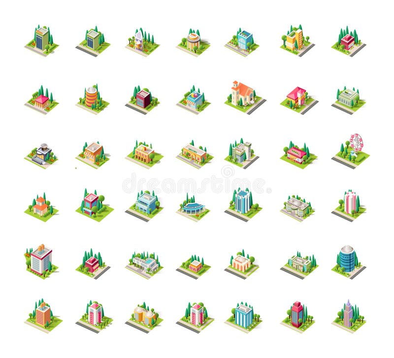 Big Set Vector Isometrics Building Stock Vector - Illustration of ...