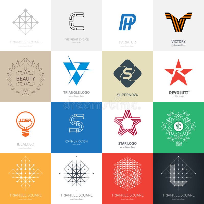 Big Set of Vector Logos with Stars, Letters, Lamp, Maze and Over Stock ...