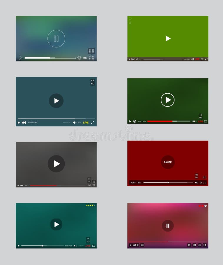 Video Player Window with Menu and Buttons Panel Vector Set Stock Vector ...