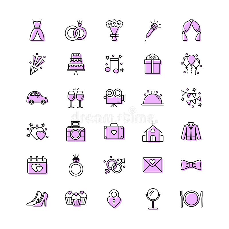 Set of Wedding Icons on White Background, Vector Illustration Stock ...