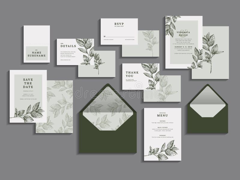 Big Set of Wedding Invitation Card Stock Vector - Illustration of ...