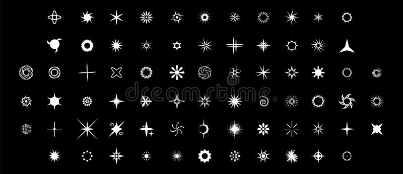 Big Set White Collection Star Icons Sparkles Vector Symbols Shine ...